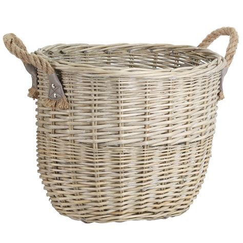 Medium Wicker Log Basket With Rope Handle