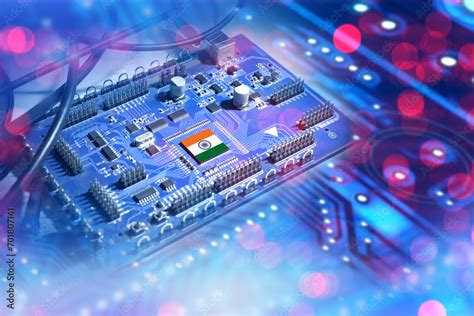 Microprocessor With India Flag Computer Chip Pcb Close Up Concept