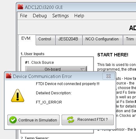 ADC DJ EVM Cannot Initialize EVM From GUI Data Converters Forum Data Converters TI