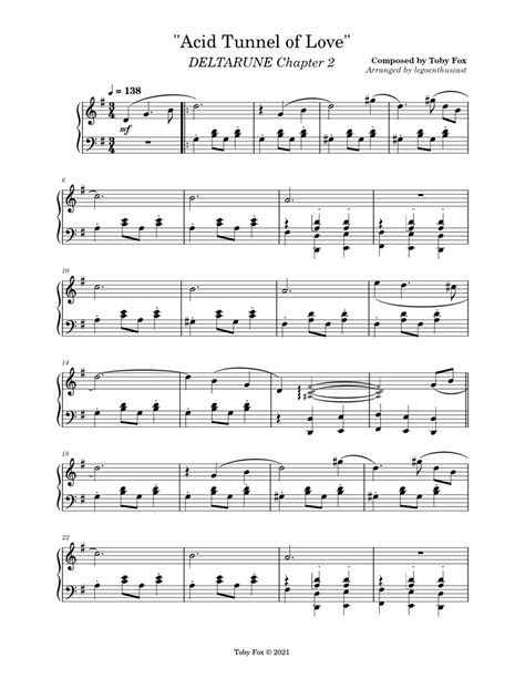 Acid Tunnel Of Love Deltarune Chapter 2 Sheet Music For Piano Solo