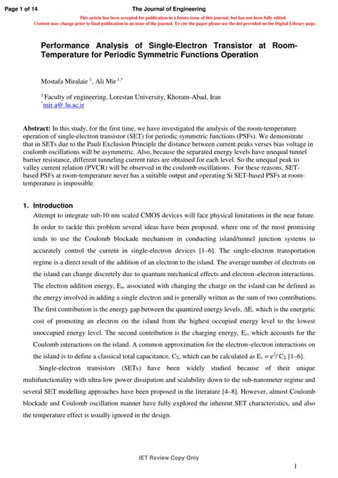 Pdf Performance Analysis Of Single Electron Transistor At Room Temperature For Periodic