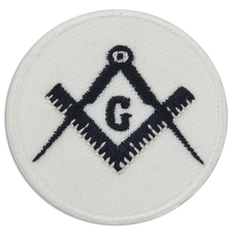 Square And Compass Round Embroidered Masonic Patch White