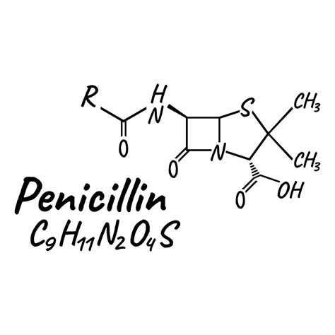 Penicillin Antibiotic Chemical Formula And Composition Concept