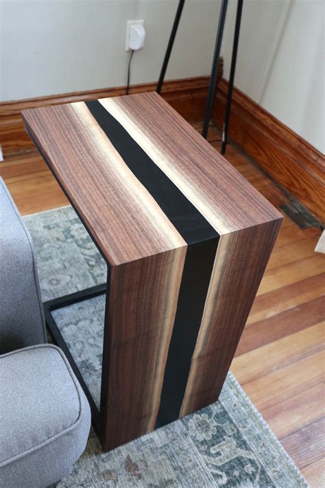 Walnut Waterfall C Table With Black Epoxy River In Stock Hazel Oak Farms