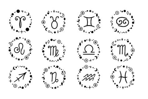 조디악 손으로 그린 별자리 고립 된 클립 아트 번들 독특한 점성술 노래 일러스트레이션 검은 색의 신비한 별자리 천체 쌍둥이 쌍둥이 암 양자리 레오 물고기자리 0명에 대한