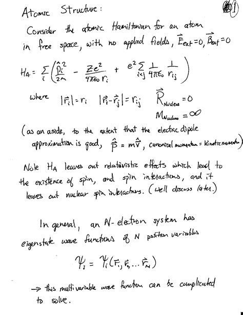 Atomic Structures Of The Atoms In Freespace Phys 721 Docsity