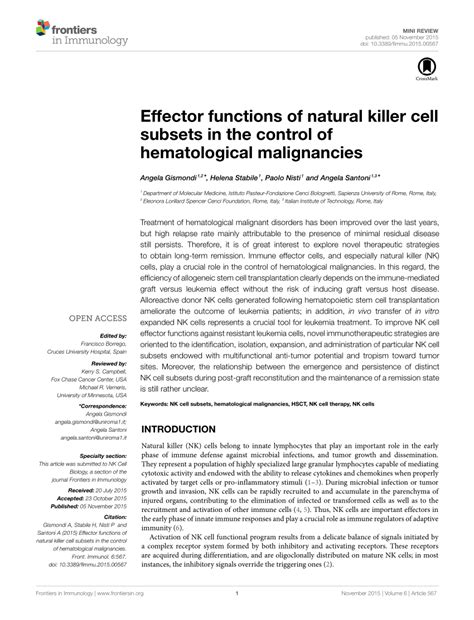 Pdf Effector Functions Of Natural Killer Cell Subsets In The Control