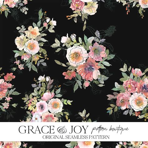 Boho Pink Flowers Seamless Pattern Commercial Use Digital Download