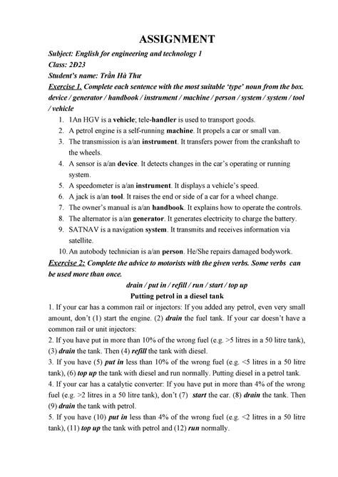 Assignment Trần Hà Thư Tiếng Anh Cơ Bản Assignment Subject English