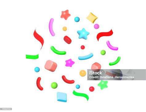 3d 렌더 파티 색종이 세트 재미 축하 놀라움의 상징 벡터 일러스트 레이 션 3차원 형태에 대한 스톡 벡터 아트 및 기타 이미지 3차원 형태 개념 금색 Istock