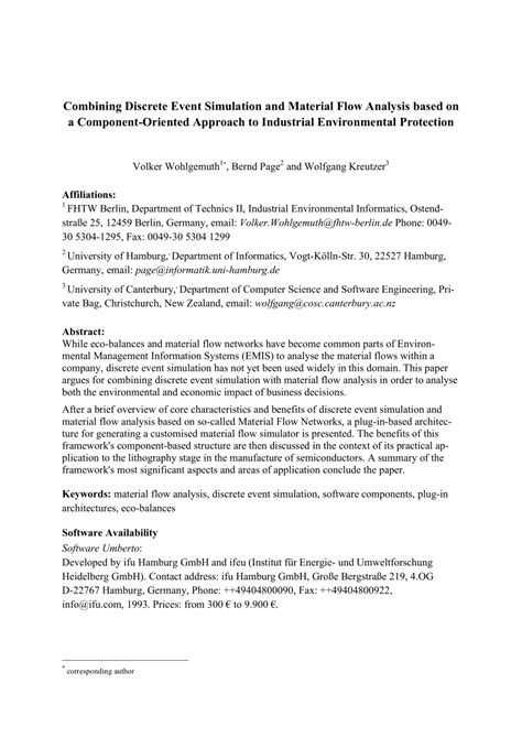 Pdf Combining Discrete Event Simulation And Material Flow Analysis In