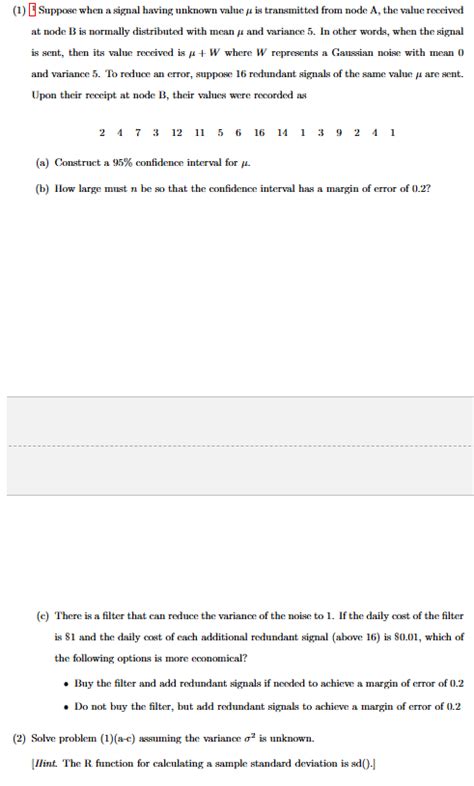 solved solve problem 1 a c ﻿assuming the variance σ 2 ﻿is