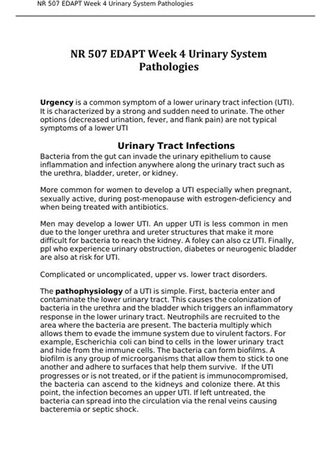 Nr 507 Edapt Week 4 Urinary System Pathologies Rated A Nr 507 Edapt Urinary System