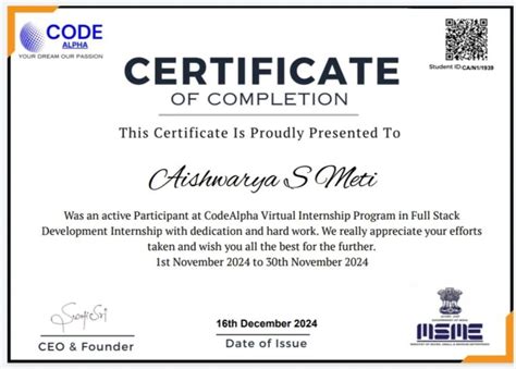 Aishwarya S Meti On Linkedin Codealphainternship Fullstackdeveloper