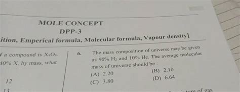 Mole Concept Dpp 3 Ition Emperical Formula Molecular Formula Vapour De