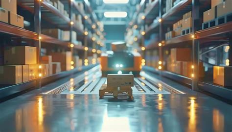 Stateoftheart Automated Warehouse With Ai Robots Streamlining Product Sorting And Packaging
