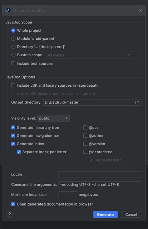 idea tools generate javadoc charygao 博客园
