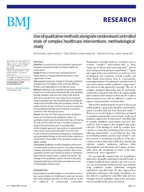 Pdf Use Of Qualitative Methods Alongside Randomised Controlled Trials Of Complex Healthcare