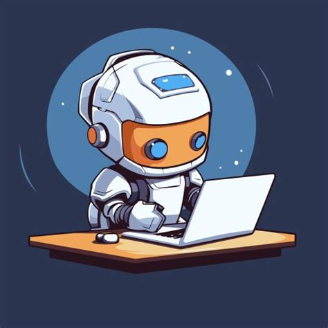Cute Robot Working On Laptop Isolated White Vector Image