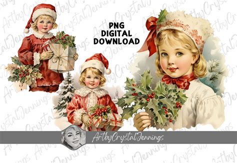 Beautiful Vintage Christmas Girl Png Graphic By Artbycrystaljennings