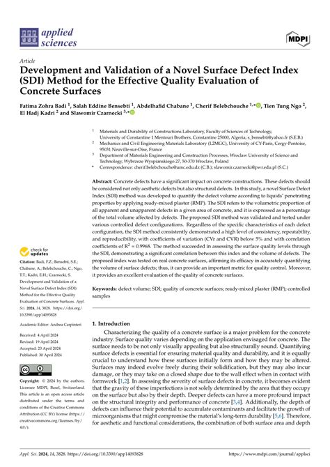 Pdf Development And Validation Of A Novel Surface Defect Index Sdi Method For The Effective