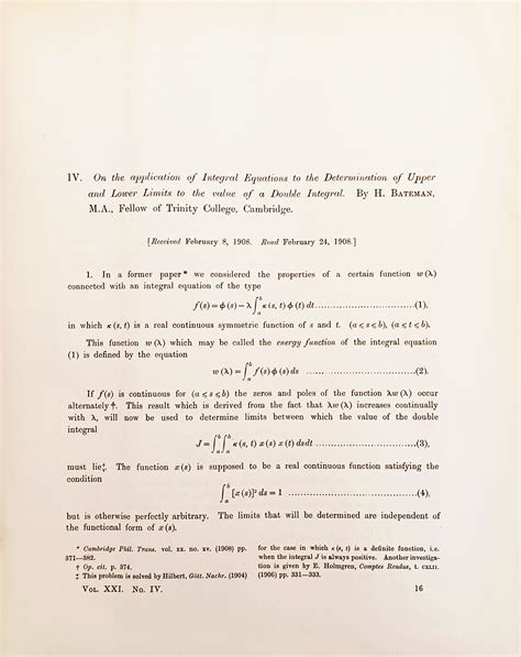 On The Application Of Integral Equations To The Determination Of Upper And Lower Limits To The