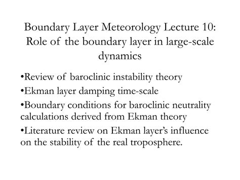 Ppt Boundary Layer Meteorology Lecture 10 Role Of The Boundary Layer