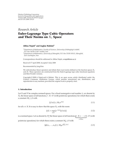 PDF Euler Lagrange Type Cubic Operators and Their Norms on XÃŽÂ Space
