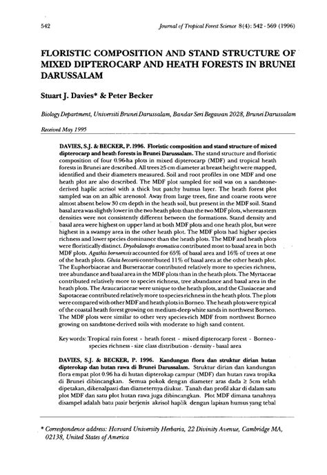 Floristic Composition And Stand Structure Of Mixed Dipterocarp And Heath Forests In Brunei