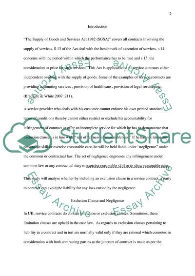 Exclusion Clause In Service Contracts Coursework Example Topics And Well Written Essays