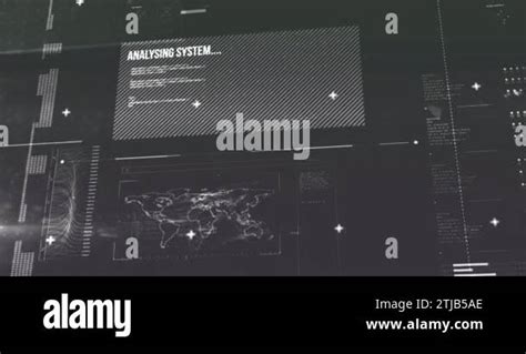 animation of texts map graphs over lens flares and computer language
