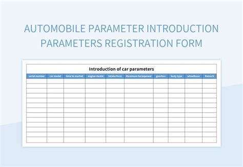 Automobile Parameter Introduction Parameters Registration Form Excel