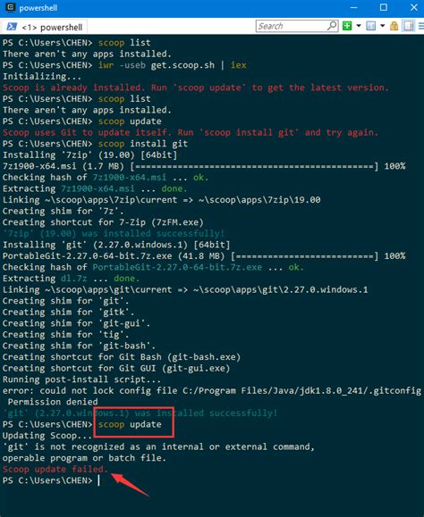 Scoop Update Failed 已成功安装 Git 但更新一直不成功 · Issue 1337 · Neoleepilot
