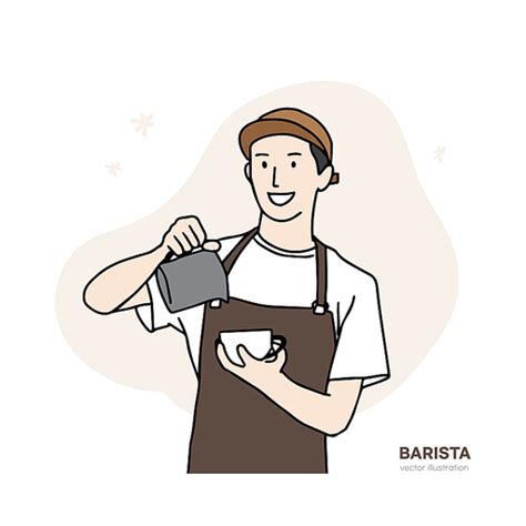 핸드드립 커피를 내리고 있는 모자를 쓴 남성 바리스타 일러스트 유토이미지 상세페이지 베이직샵 일러스트 22825263