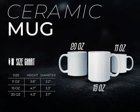 Mug Size Chart 11 15 20 Oz Coffee Cup Mockup Sizing For Ceramic