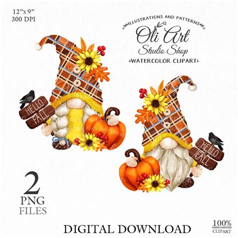 Hello Fall Gnomes Digital Clipart Cute Characters Digital Inspire Uplift Картинки