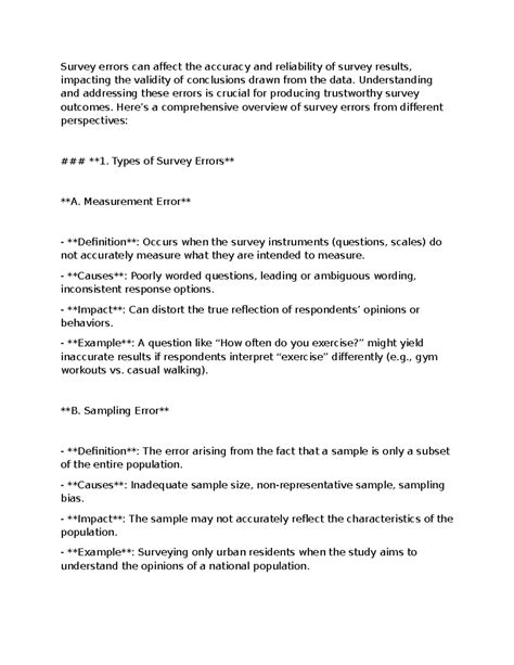 Survey Error In Perspective Survey Errors Can Affect The Accuracy And Reliability Of Survey