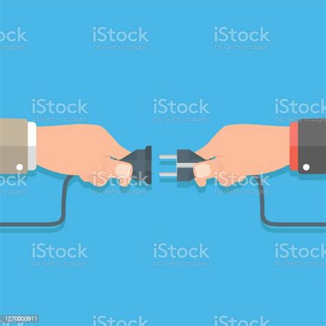 손에 플러그와 콘센트를 연결하는 사업가 협력 파트너십 개념 플랫 디자인의 벡터 일러스트레이션 손에 대한 스톡 벡터 아트 및 기타