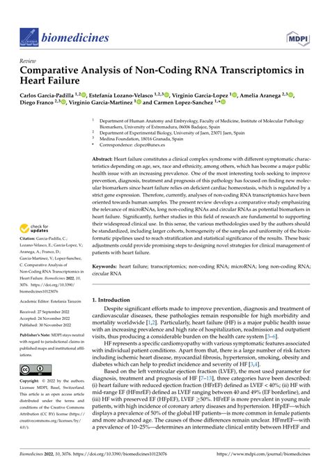 Pdf Comparative Analysis Of Non Coding Rna Transcriptomics In Heart