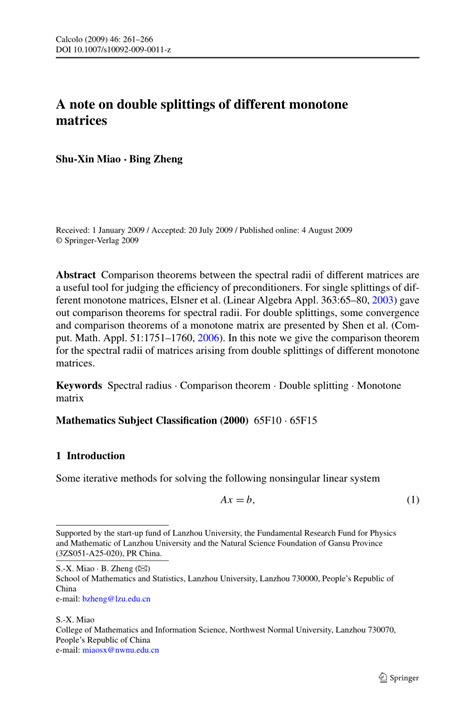 Pdf A Note On Double Splittings Of Different Monotone Matrices