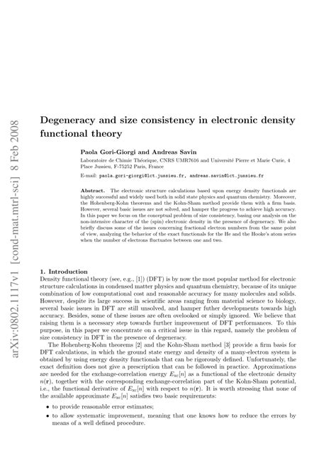 Pdf Degeneracy And Size Consistency In Electronic Density Functional