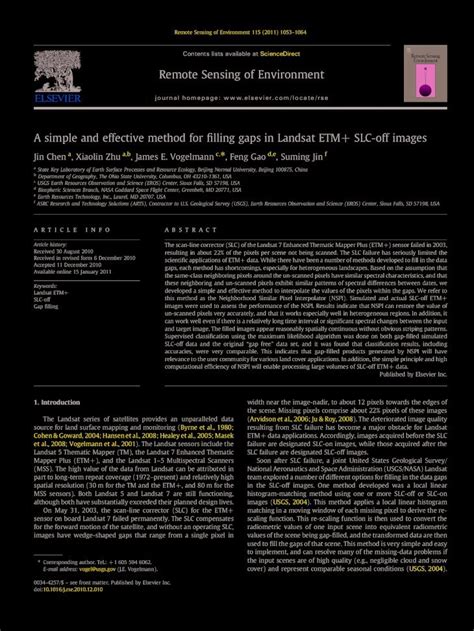 Pdf A Simple And Effective Method For Filling Gaps In Landsat Etm Slc Off Images Dokumen Tips