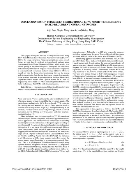 Pdf Voice Conversion Using Deep Bidirectional Long Short Term Memory