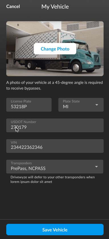Manage Vehicle In Drivewyze Mobile Drivewyze