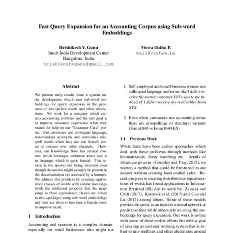 Fast Query Expansion On An Accounting Corpus Using Sub Word Embeddings Acl Anthology