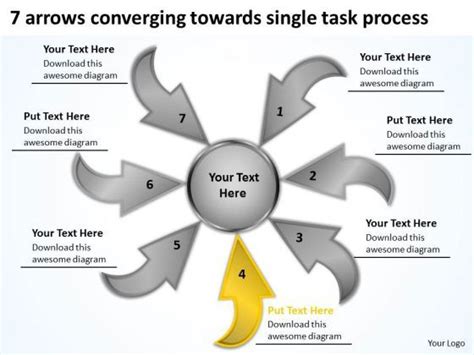 7 Arrows Converging Towards Single Task Process Circular Flow Chart PowerPoint Templates