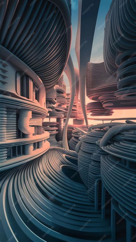 Striated Abstract Curvilinear Architecture 3d Rendering Premium Ai Generated Image