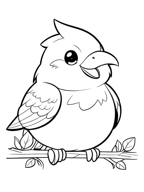 Libro De Colorear Para Niños Pájaro Dibujado A Mano Pajarito Kawaii