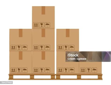 나무 팔레트에 8 상자 상자 공장 창고 창고 저장에 골판지 상자와 나무 팔레트 평면 스타일의 창고 골판지 소포 상자 스택 포장