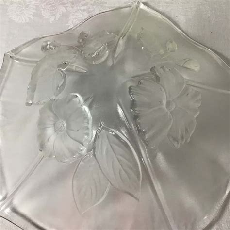 Large Frosted Flower Pattern Glass Bowl
